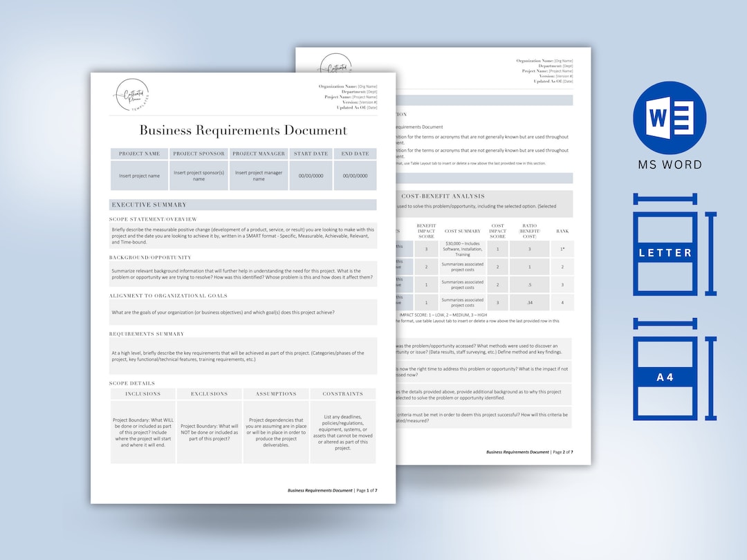 BRD, Business Requirements Document, Project Management Template ...