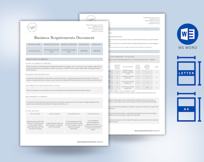 BRD, Business Requirements Document, Project Management Template ...