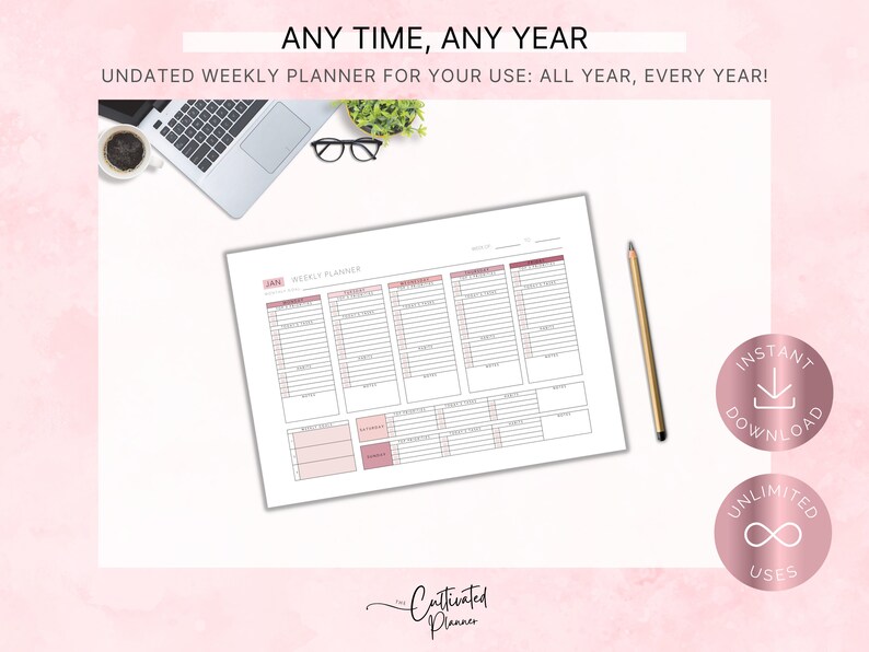 Pink Aesthetic Weekly Planner, Minimalist Weekly Schedule, Week at a ...