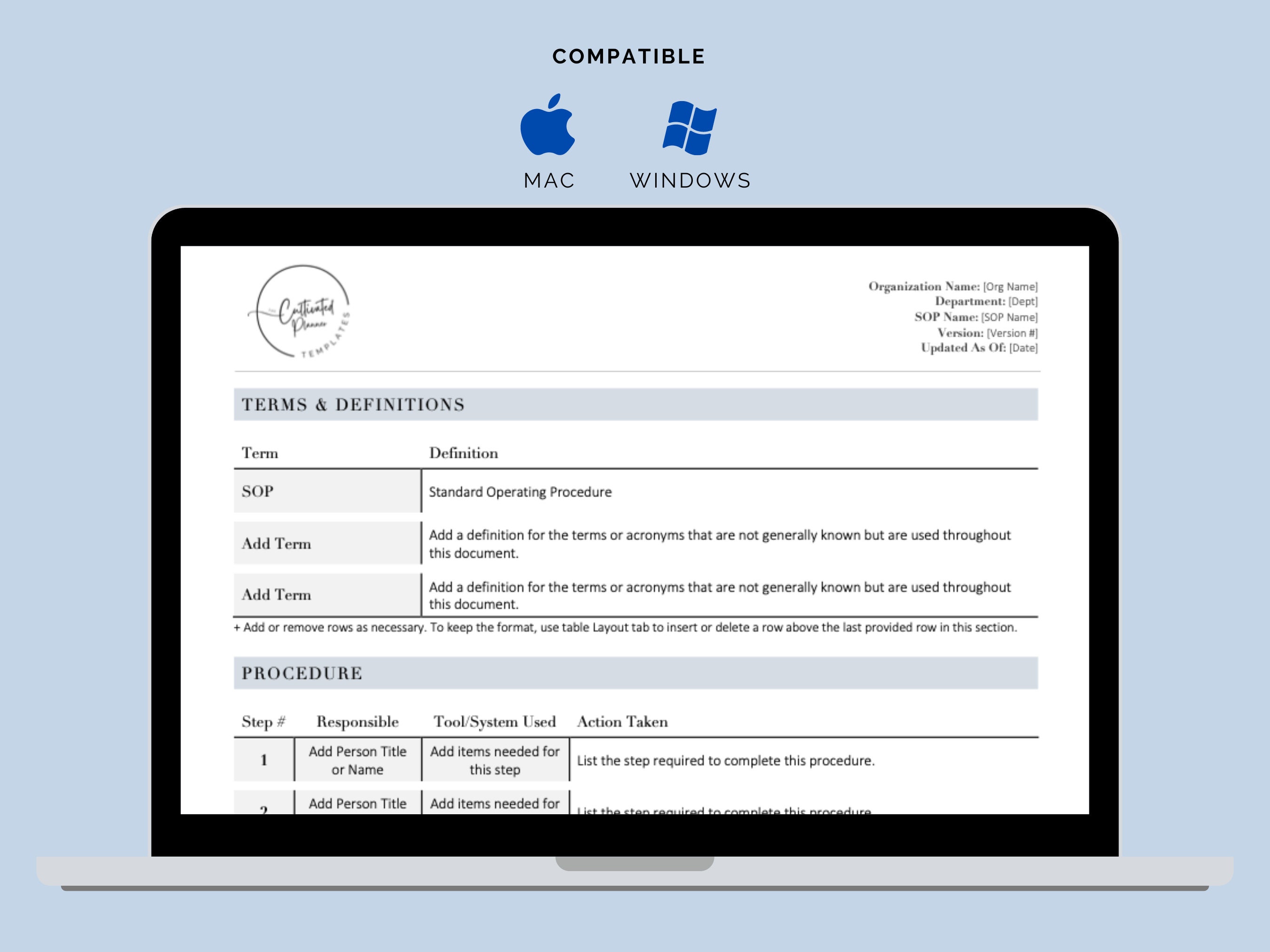 Standard Operating Procedure Template SOP Template MS Word - Etsy Australia