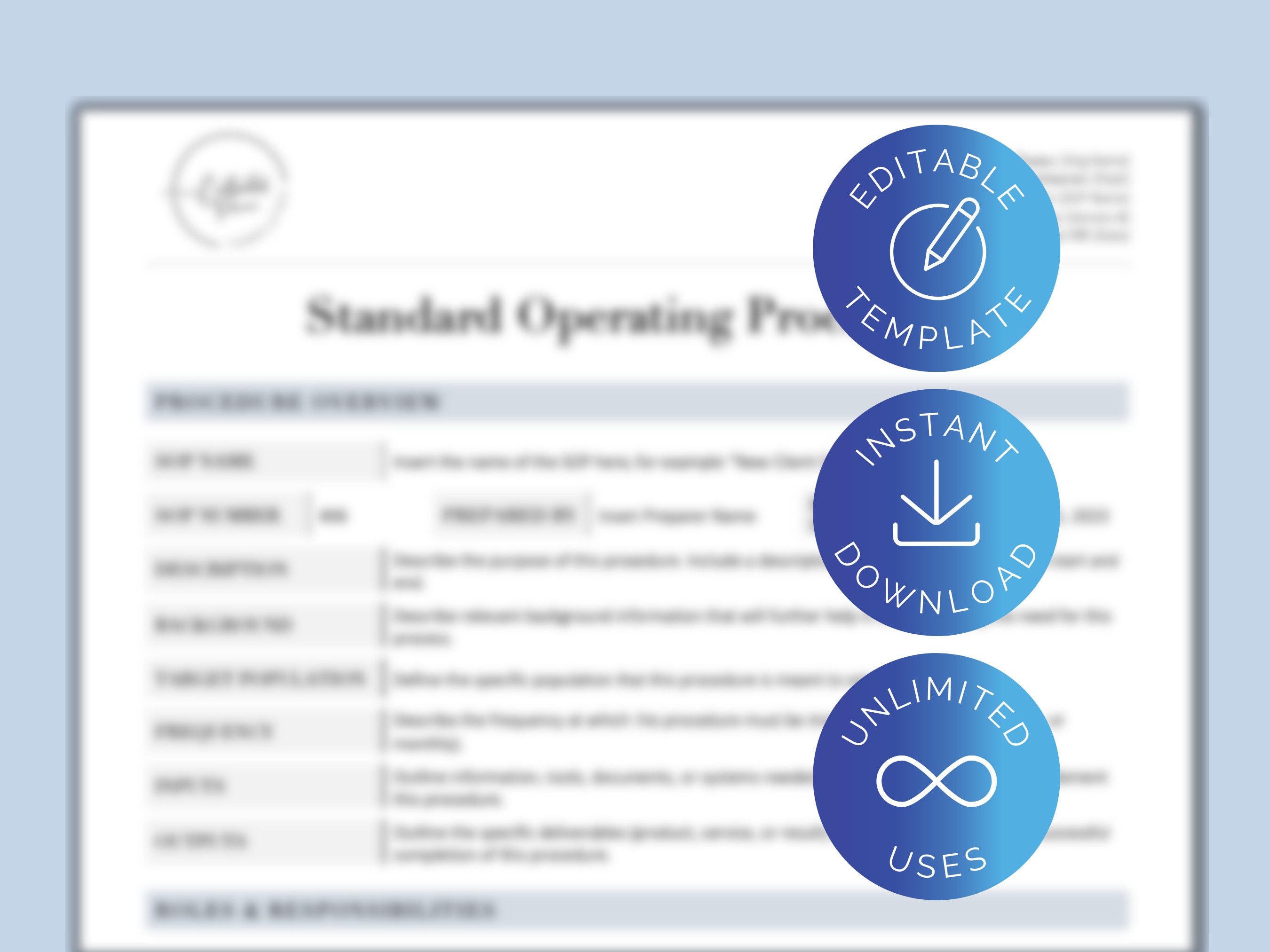Standard Operating Procedure Template SOP Template MS Word - Etsy Canada