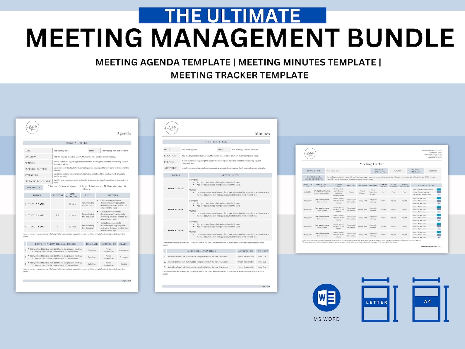 BUNDLE, Meeting Minutes Template, Meeting Agenda Printable, Meeting ...
