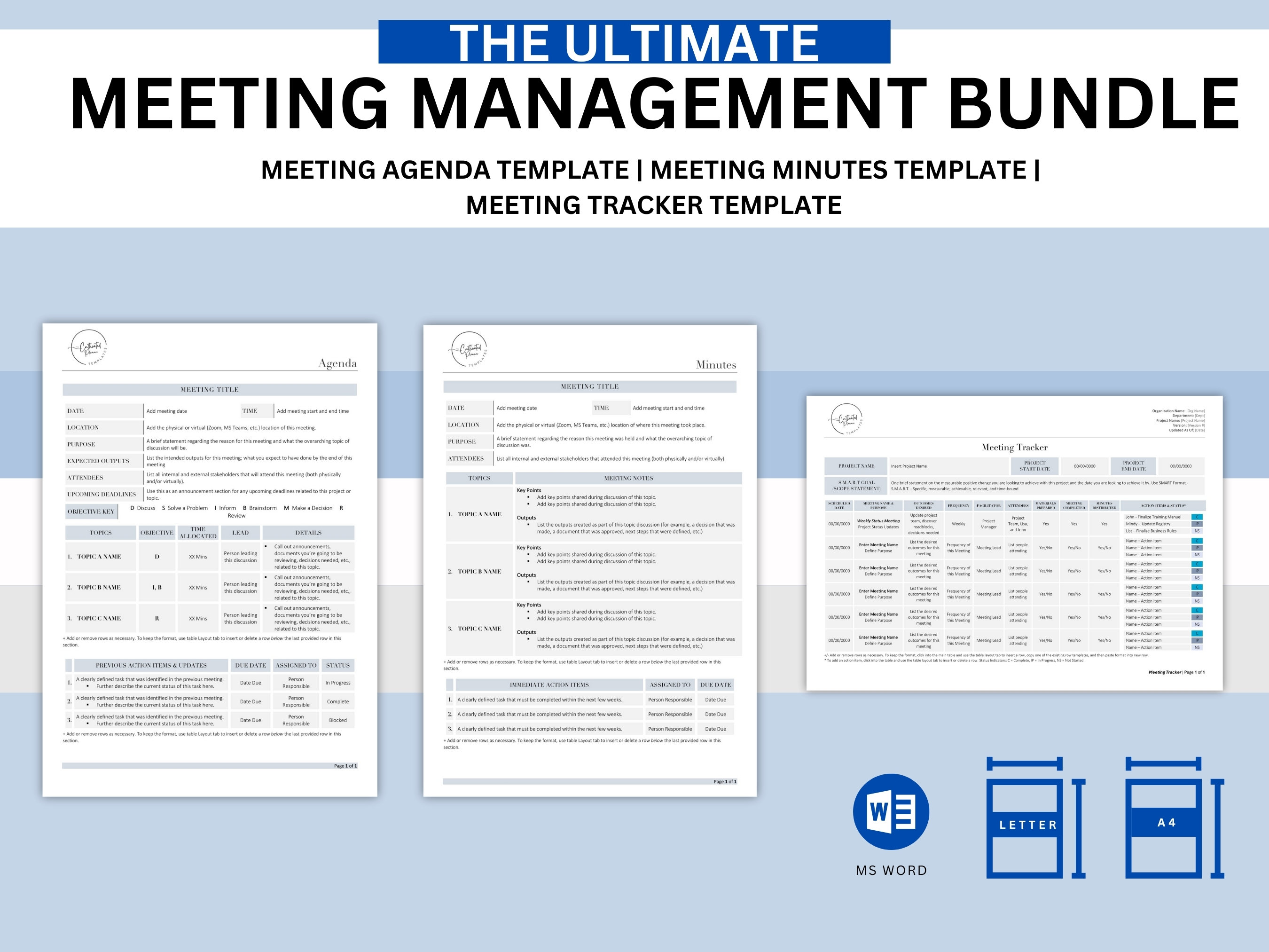 BUNDLE, Meeting Minutes Template, Meeting Agenda Printable, Meeting ...