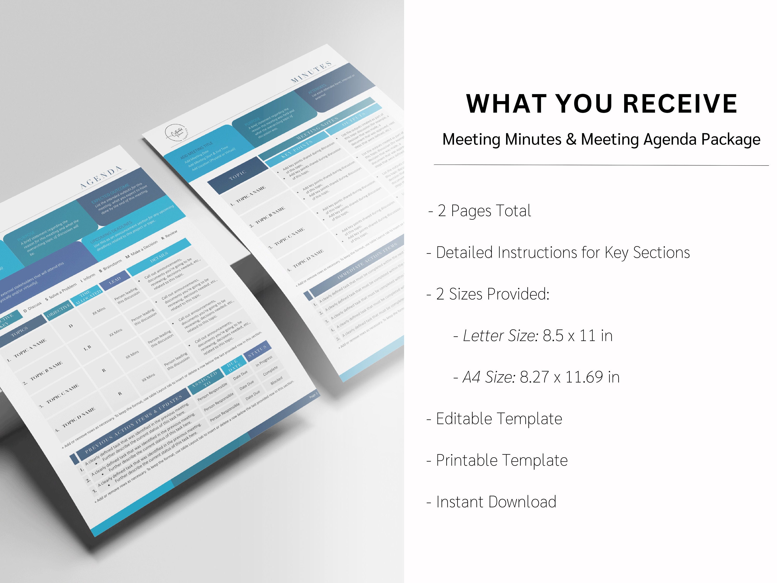 Meeting Minutes Template | Meeting Agenda Printable | Meeting Notes ...