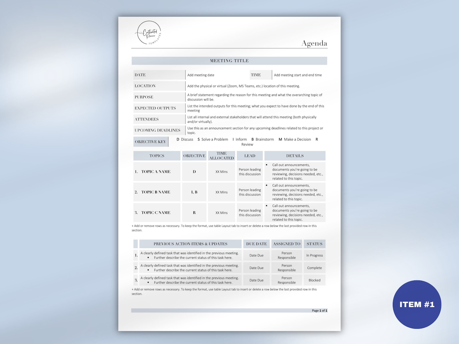 BUNDLE, Meeting Minutes Template, Meeting Agenda Printable, Meeting ...