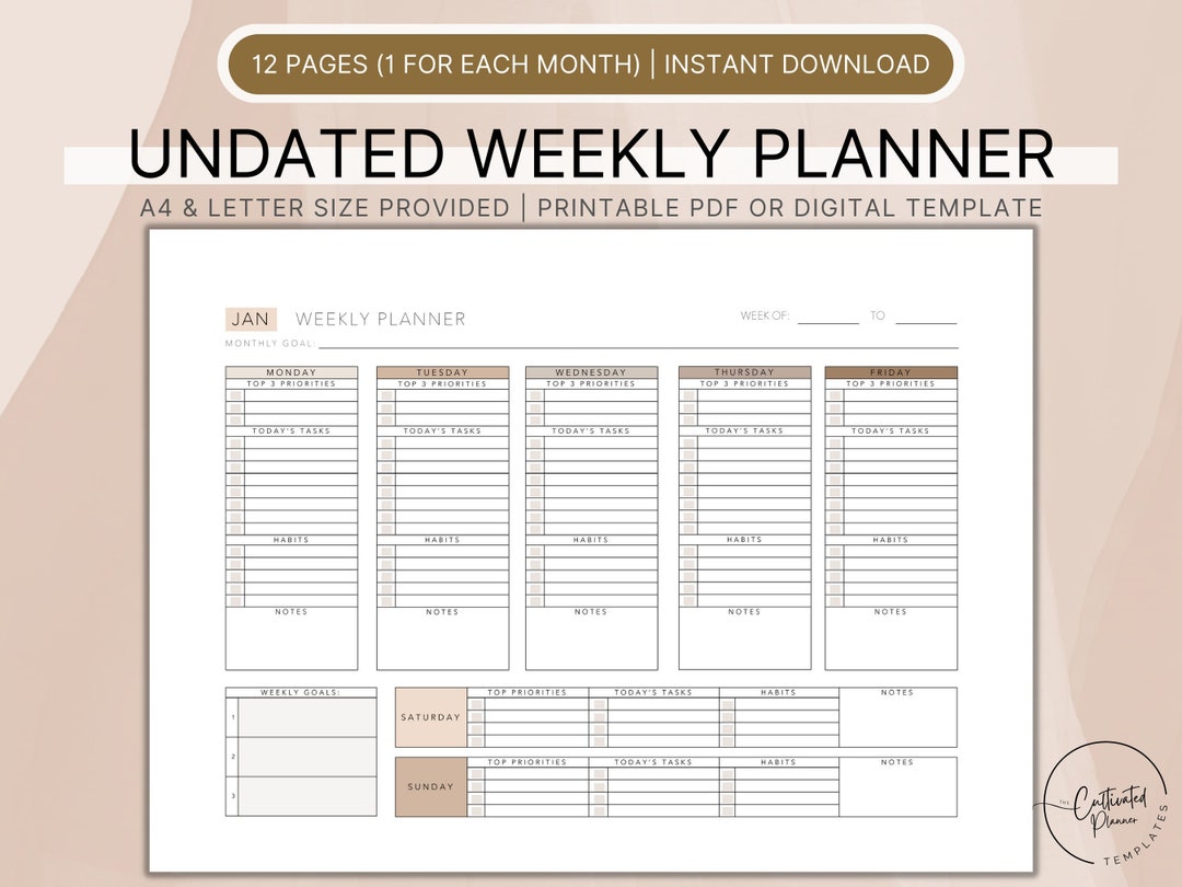 Neutral Aesthetic Weekly Planner, Minimalist Weekly Schedule, Week at a ...