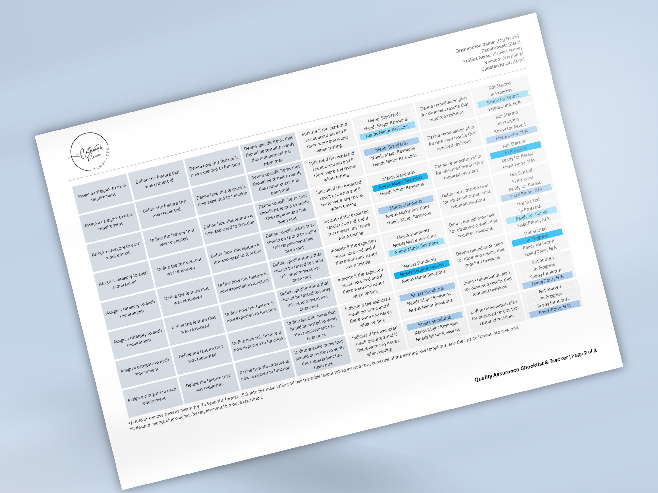 Quality Assurance Tracker, Quality Assurance Checklist, QA Tracker ...