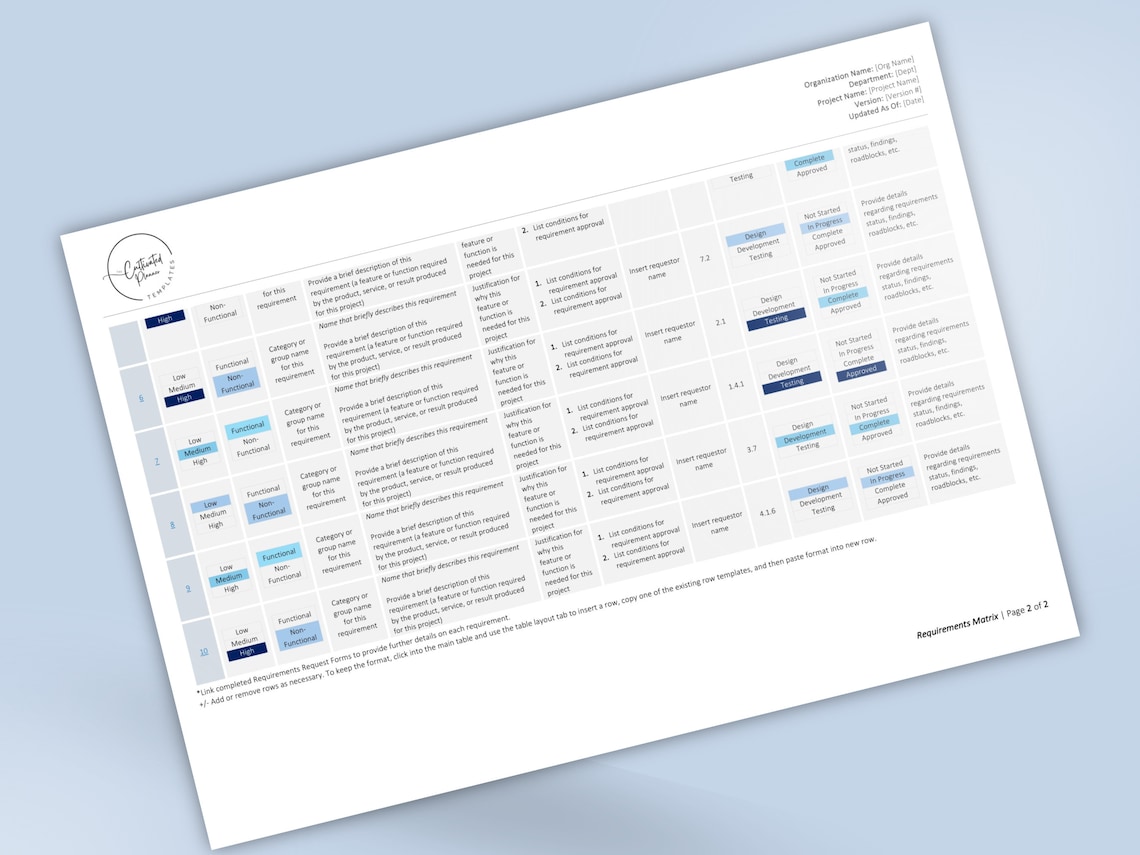 Requirements Matrix Template, Requirements Traceability Matrix Template ...
