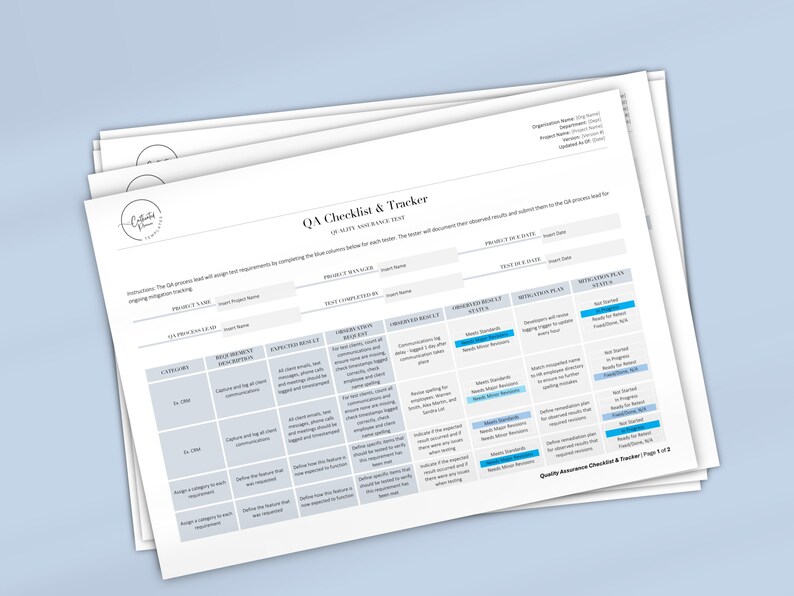 Quality Assurance Tracker, Quality Assurance Checklist, QA Tracker ...
