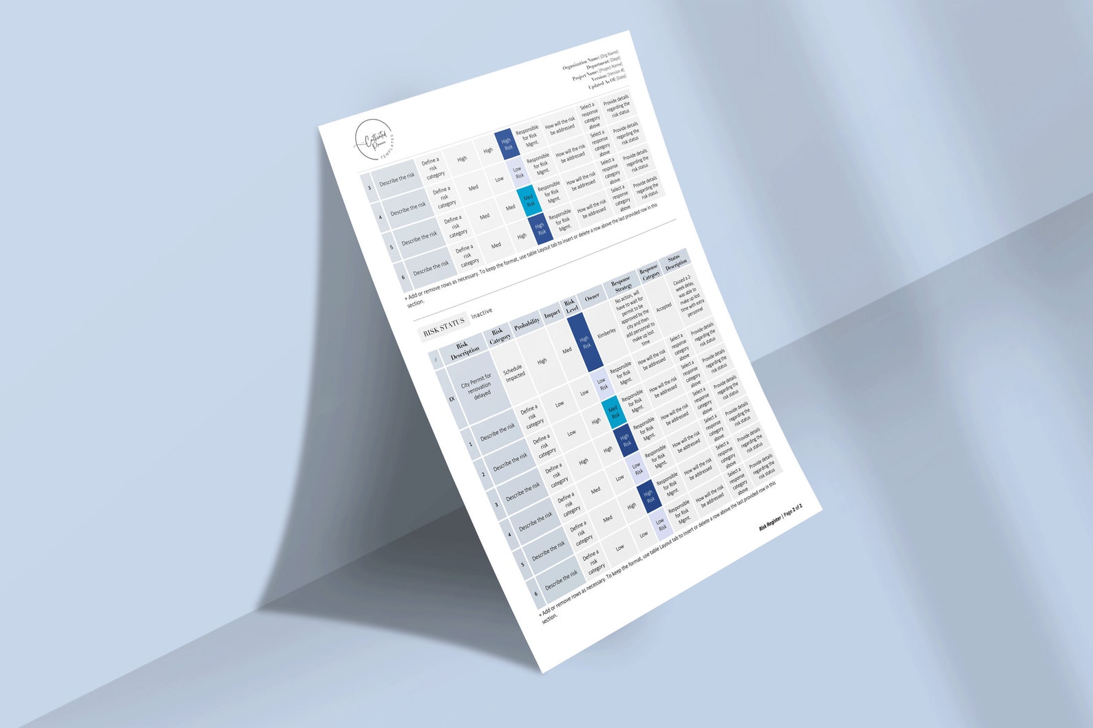 Risk Register Template Risk Log Project Management Risk Assessment Risk ...