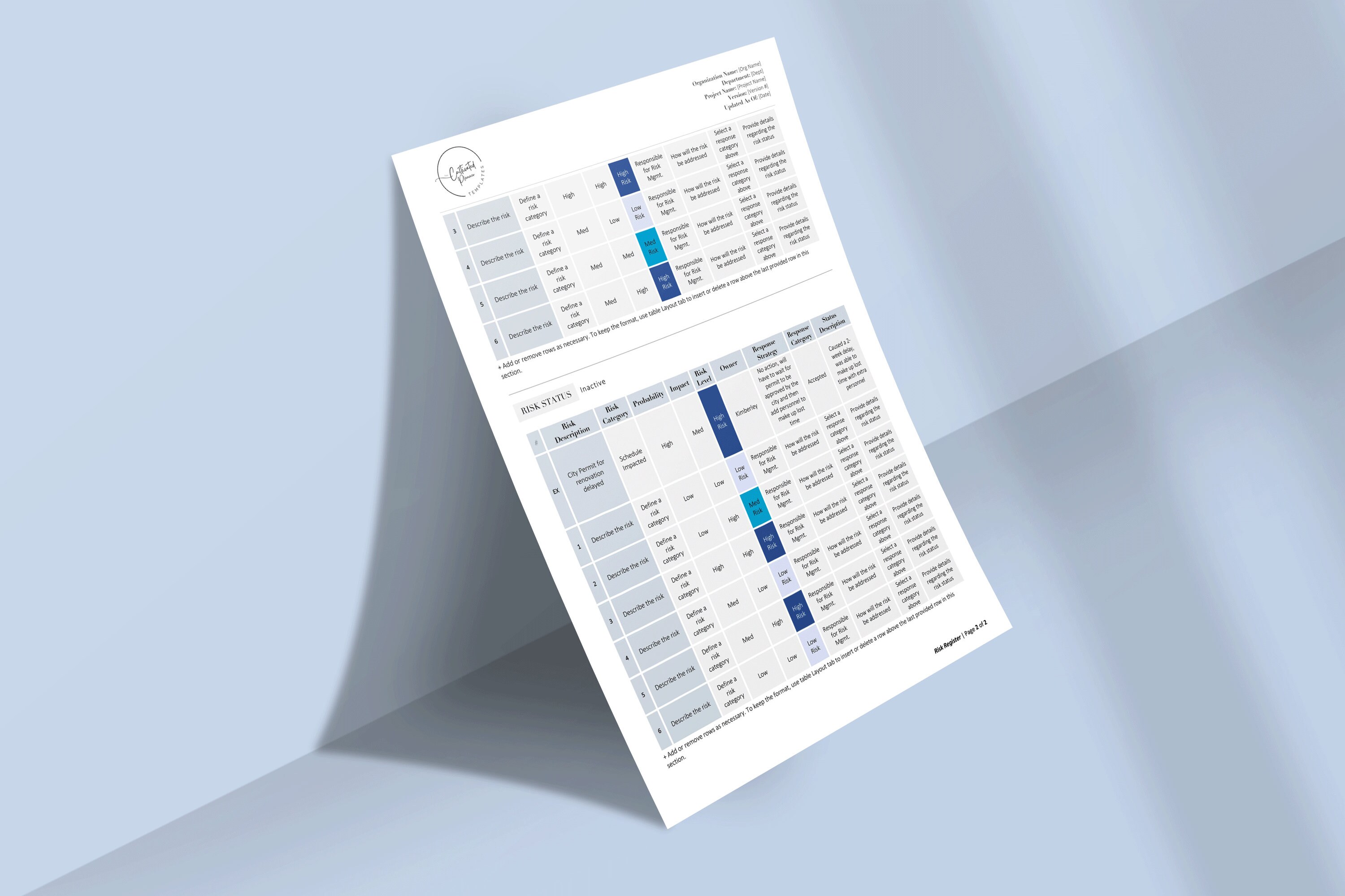 Risk Register Template Risk Log Project Management Risk Assessment Risk ...