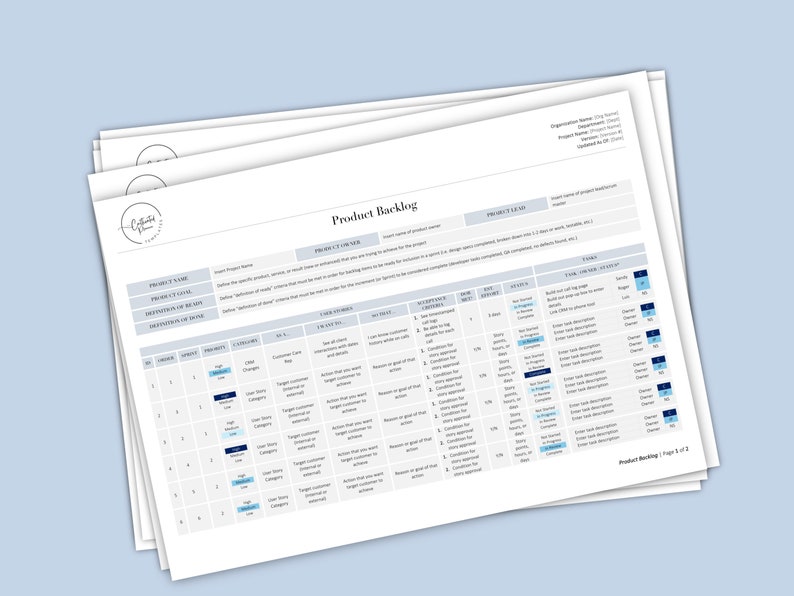Product Backlog Template, Agile Project Template, User Story Template ...