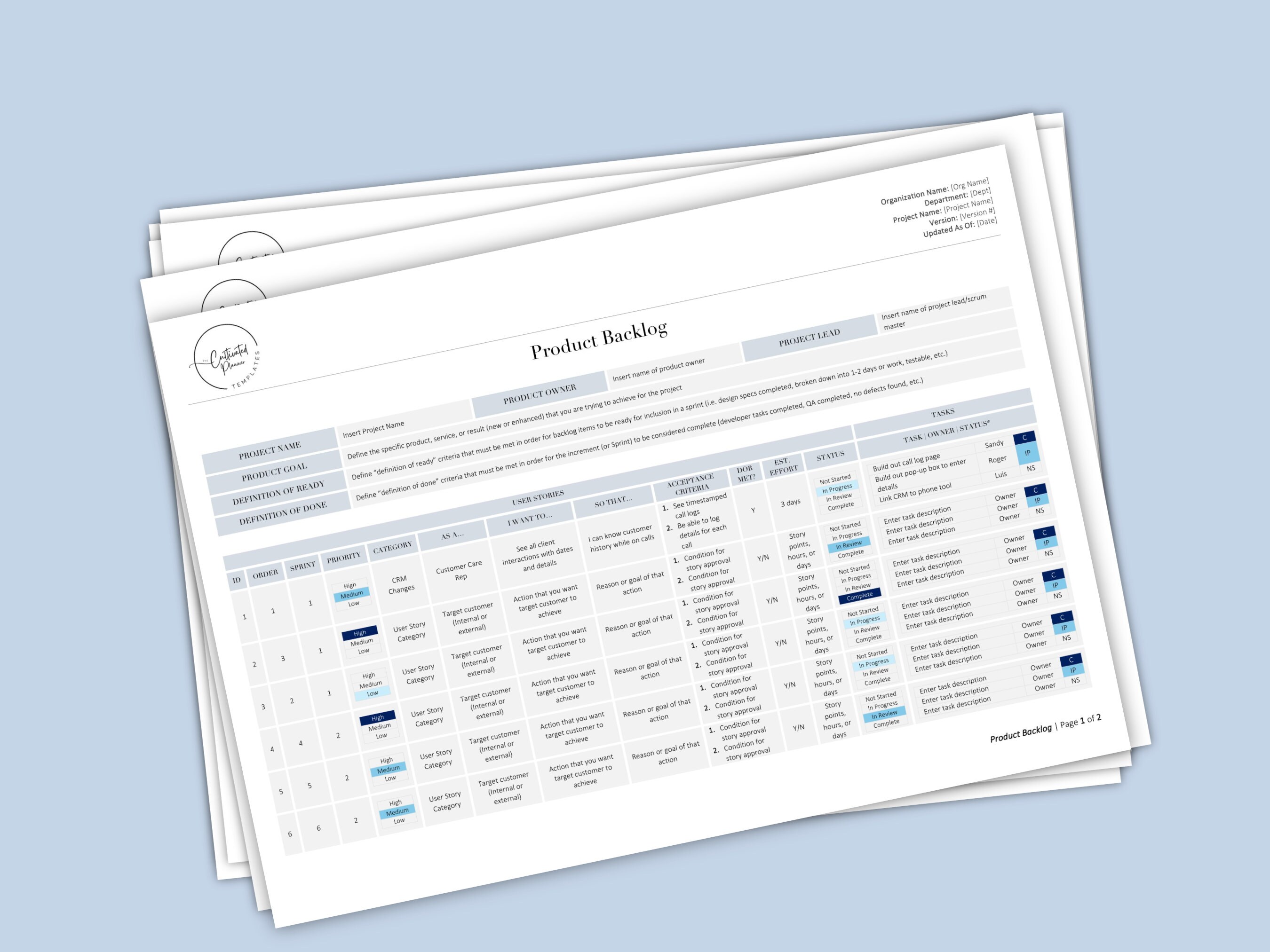Product Backlog Template, Agile Project Template, User Story Template ...