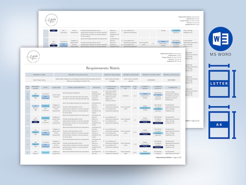 Requirements Matrix Template, Requirements Traceability Matrix Template ...