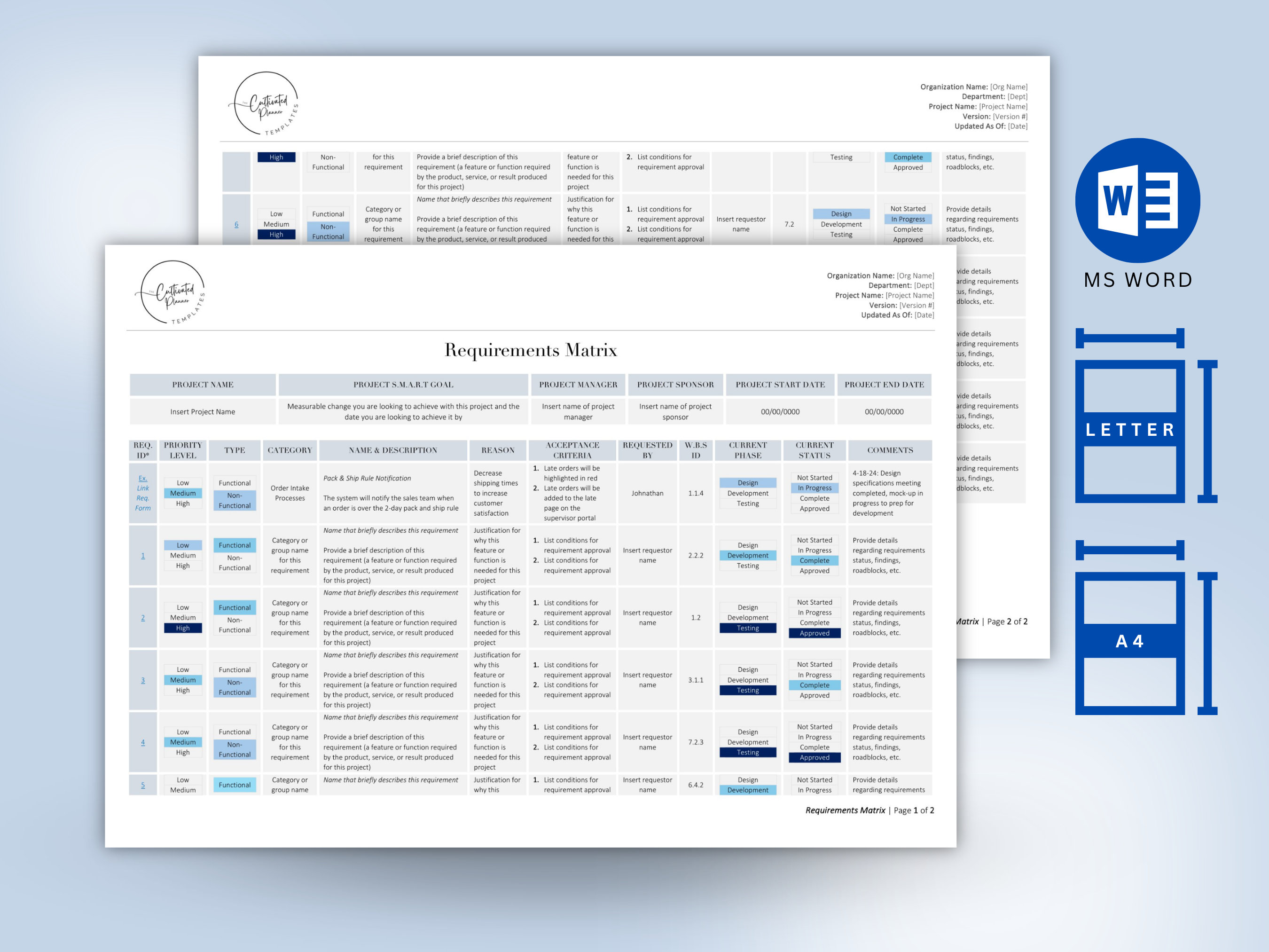 Requirements Matrix Template, Requirements Traceability Matrix Template ...