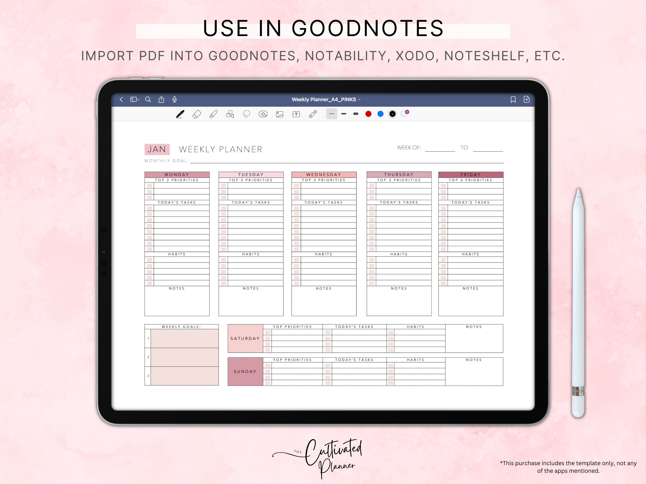 Pink Aesthetic Weekly Planner, Minimalist Weekly Schedule, Week at a ...