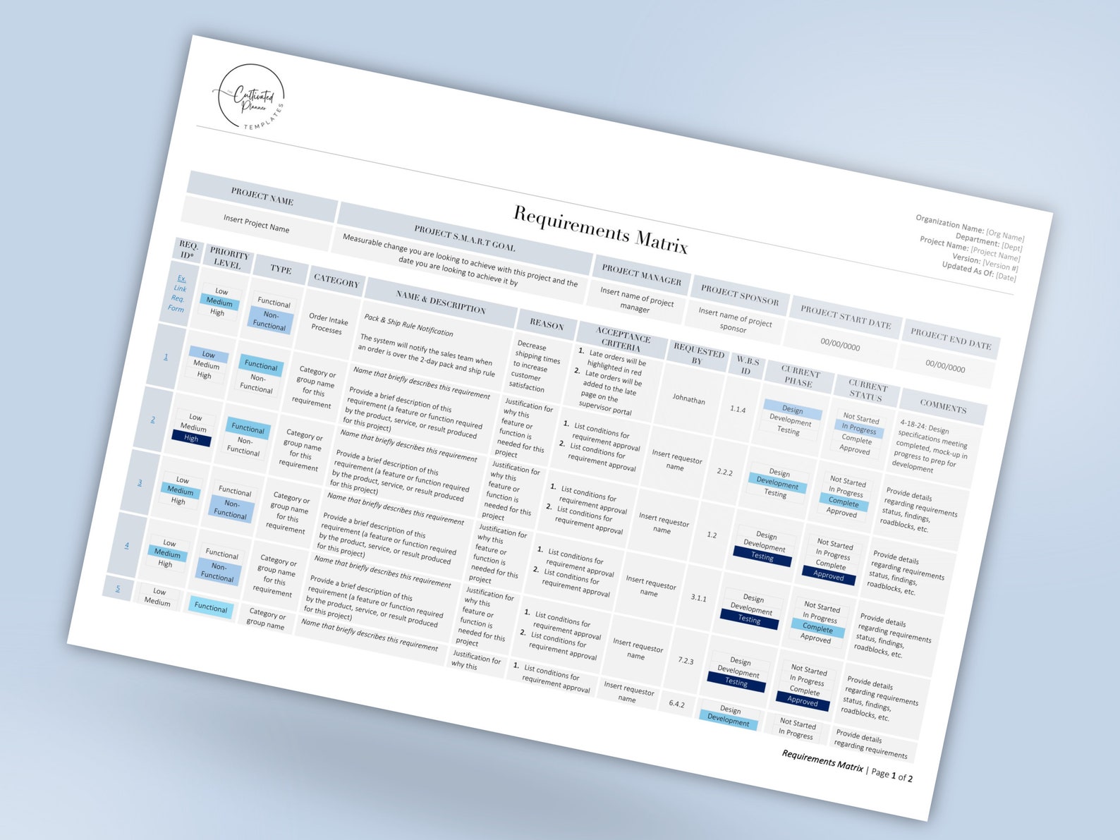 Requirements Matrix Template, Requirements Traceability Matrix Template ...