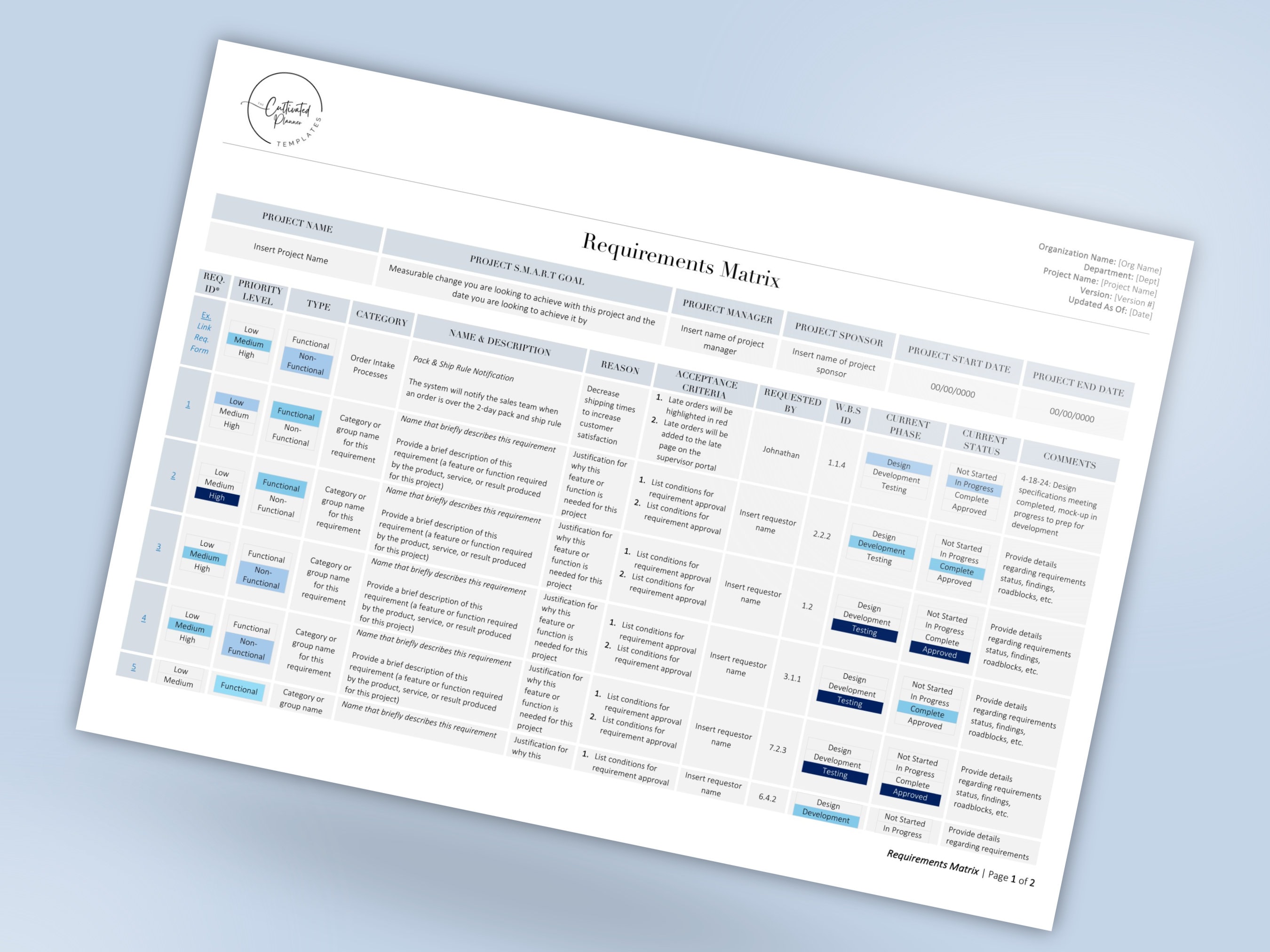 Requirements Matrix Template, Requirements Traceability Matrix Template ...