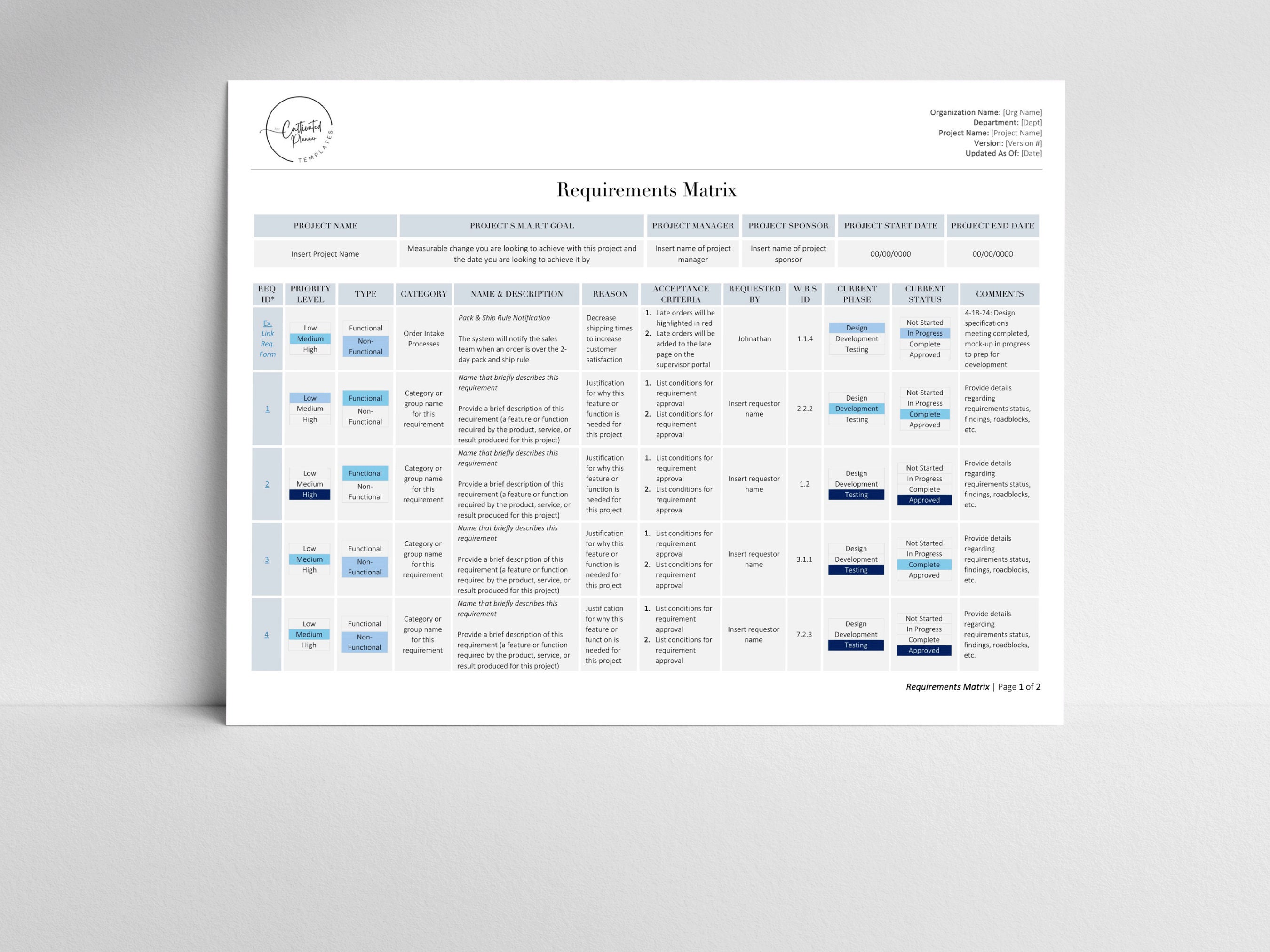 Requirements Matrix Template, Requirements Traceability Matrix Template ...
