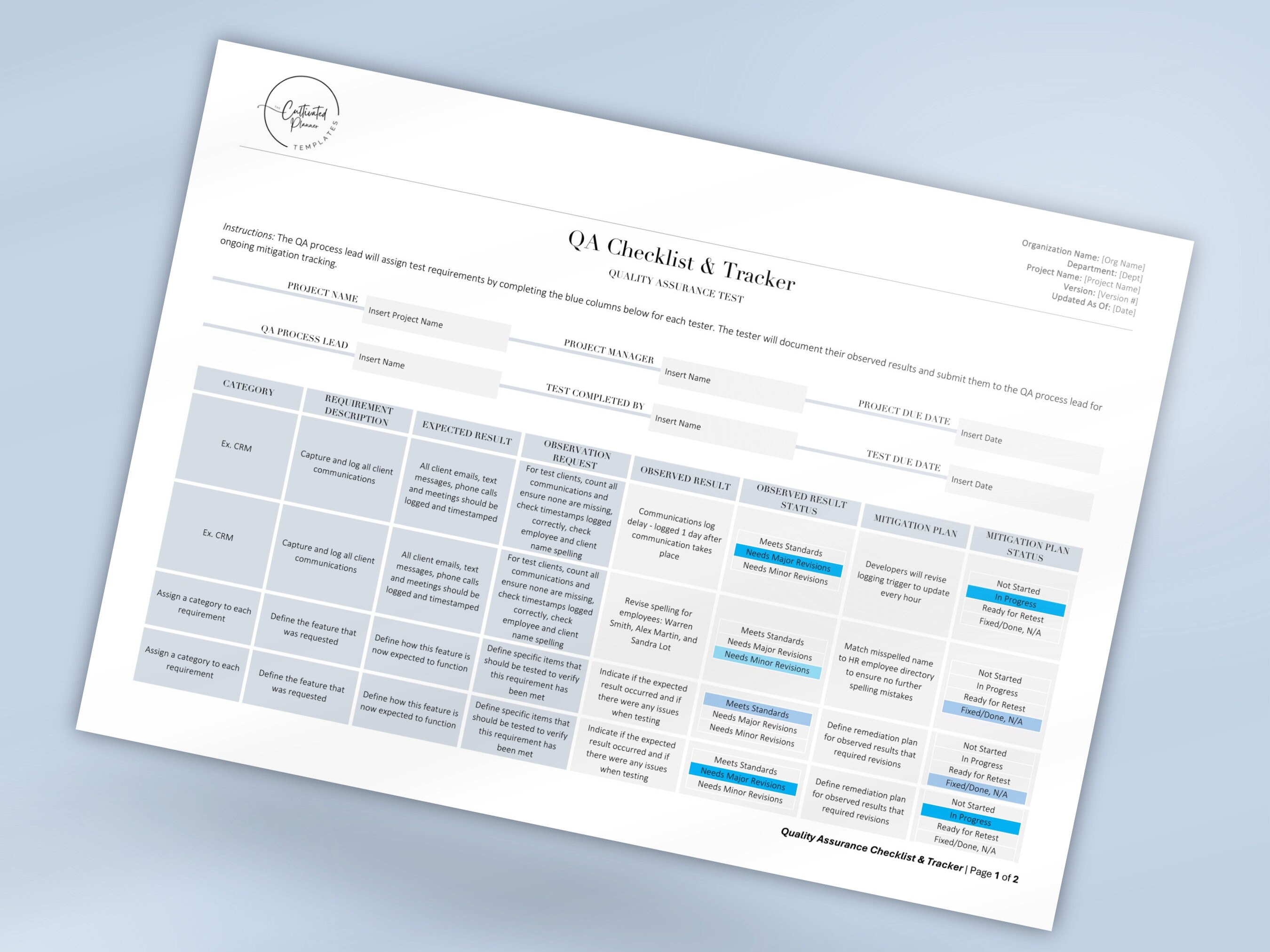 Quality Assurance Tracker, Quality Assurance Checklist, QA Tracker Template, QA Results Template ...