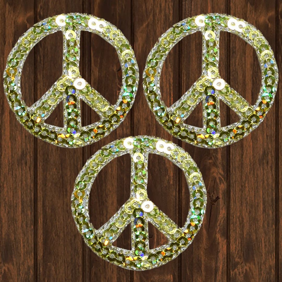 Gold Peace Sign Patch, 3-pack Iron on Hippie Applique, Sequin Retro ...