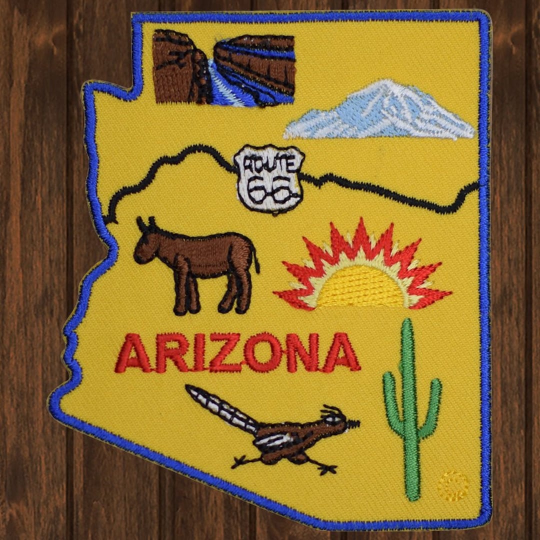 Arizona Map Patch, Iron on Arizona Patch, Grand Canyon Route 66 Patch ...