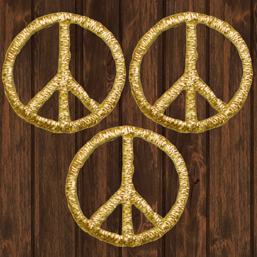 Mini Peace Sign Embroidered Patch 3-pack, 1" Gold Iron on Applique ...