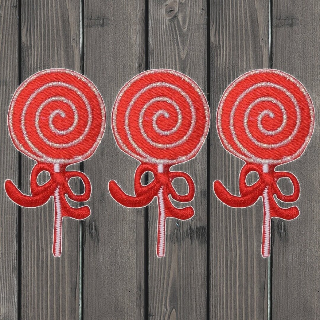 Lollipop Patch, 1.75" 3-pack Iron On, Swirl Candy Applique, Red Sweet ...