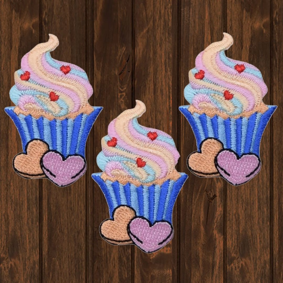 Cupcake Iron on Patch Set, 3-pack Frosting Sprinkles Heart Candy ...