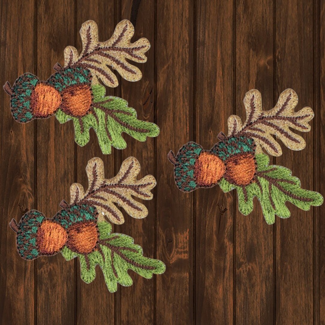 Acorn Nuts and Leaves Iron on Patch 3 Pack, 2" Embroidered Nature ...