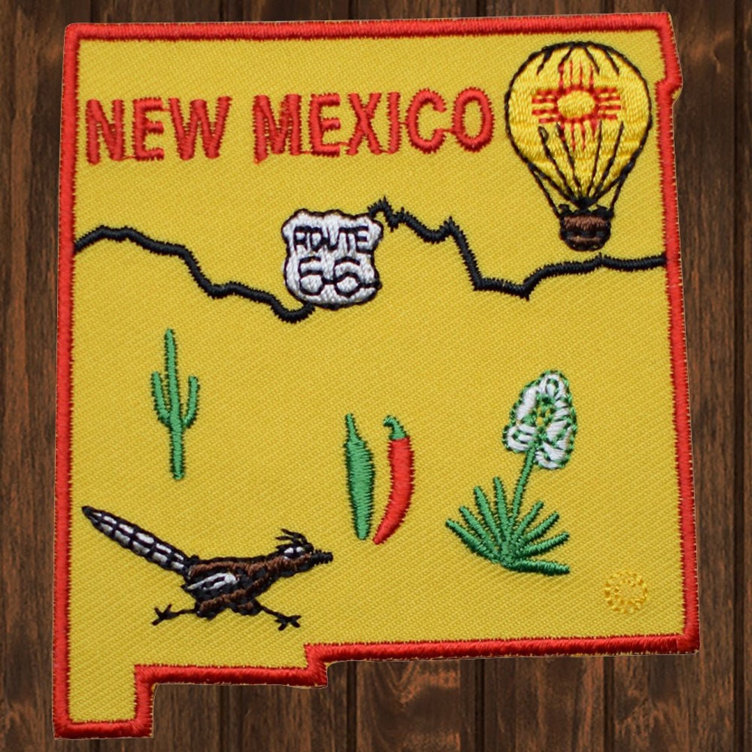 New Mexico Landmarks Patch, Iron on Sew on Souvenir, Route 66 Roadrunner Cactus Chili Pepper ...