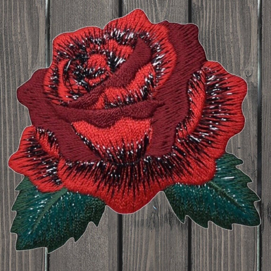 Red Rose Embroidered Patch, 2-5/8", Iron On, Flower Bud With Leaves ...