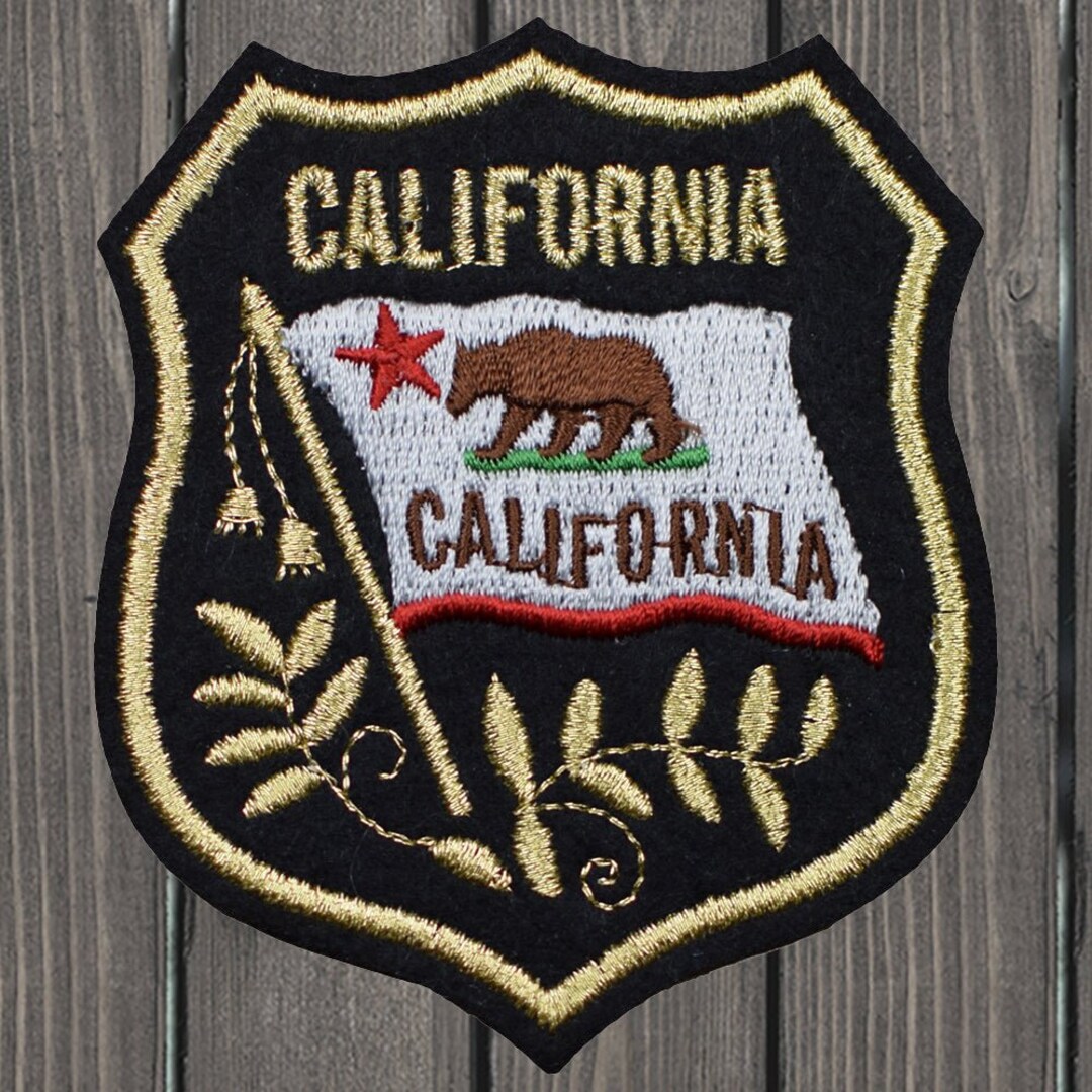 California Iron on Patch, Grizzly Bear & CA Flag Embroidered Applique ...