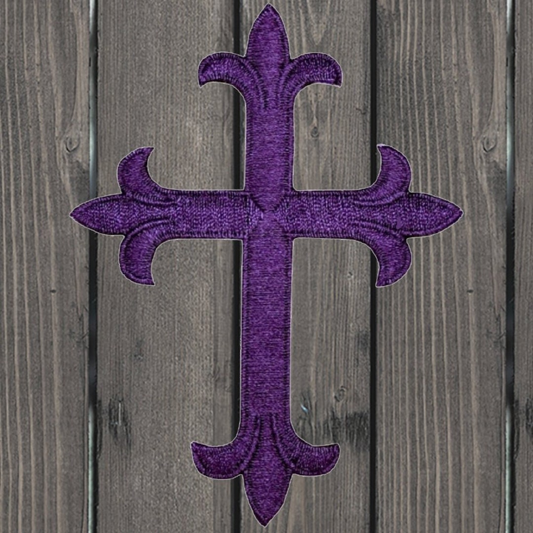 Purple Christian Cross Embroidered Patch 4” Iron On, Jesus Faith Badge ...