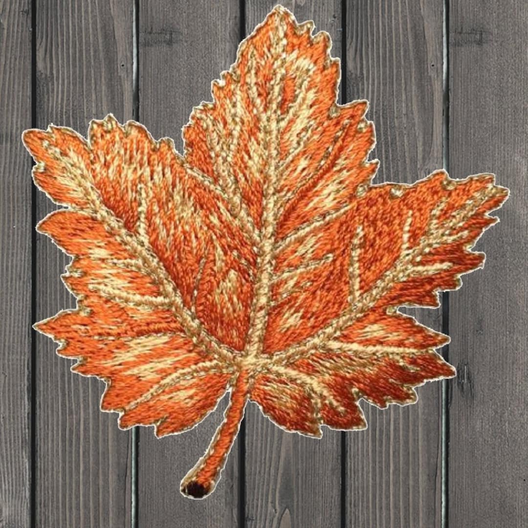 Autumn Fall Leaf Iron on Patch, Brown and Tan Maple Leaf Embroidered ...