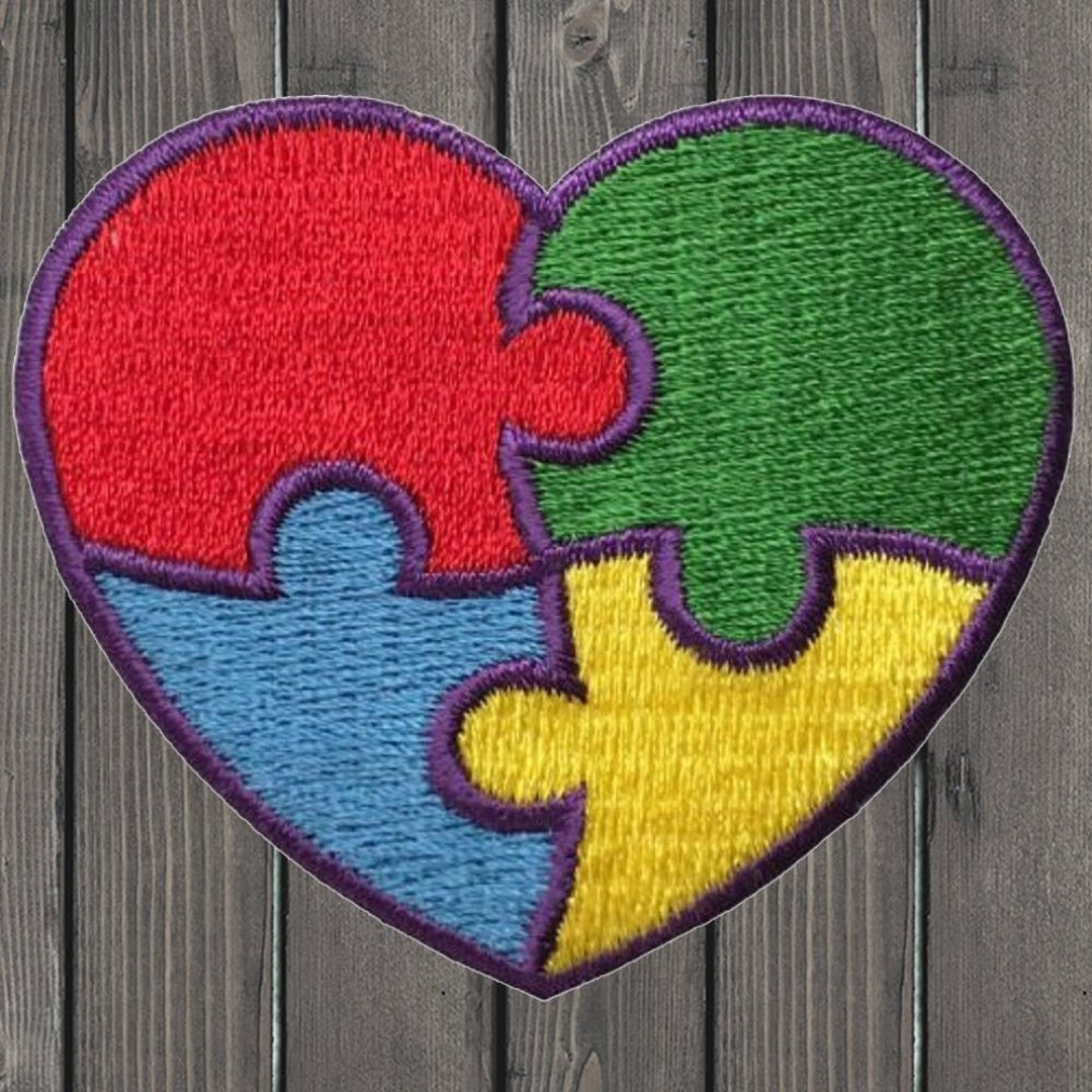 Autism Awareness Heart Iron on Patch, 2.375" Embroidered Puzzle Piece ...