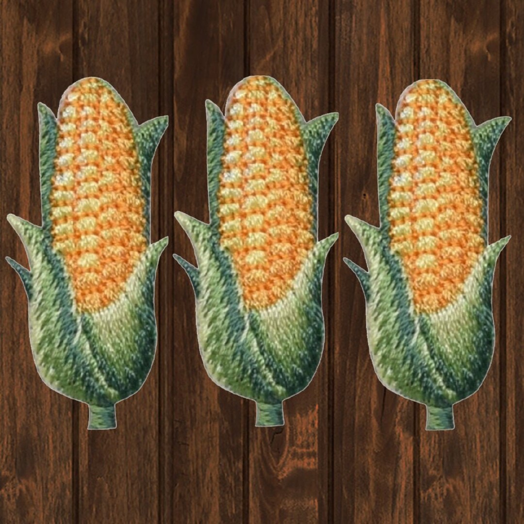 Corn Embroidered Patch 3-pack, 1.5" Iron on Vegetable Applique, Farmer ...