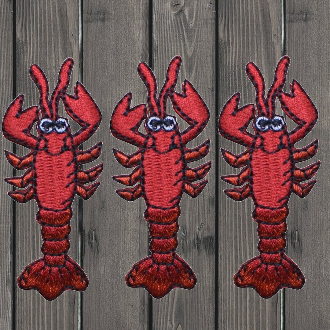 Red Lobster Embroidered Patch 3-pack, 2" Iron on Crawfish Seafood Badge ...