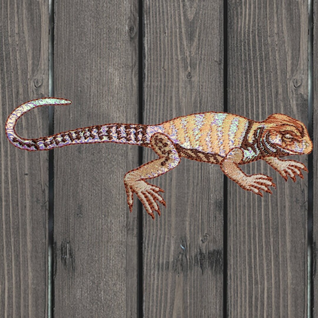 Shiny Brown Lizard Embroidered Patch, 4.25" Iron on Reptile Applique ...