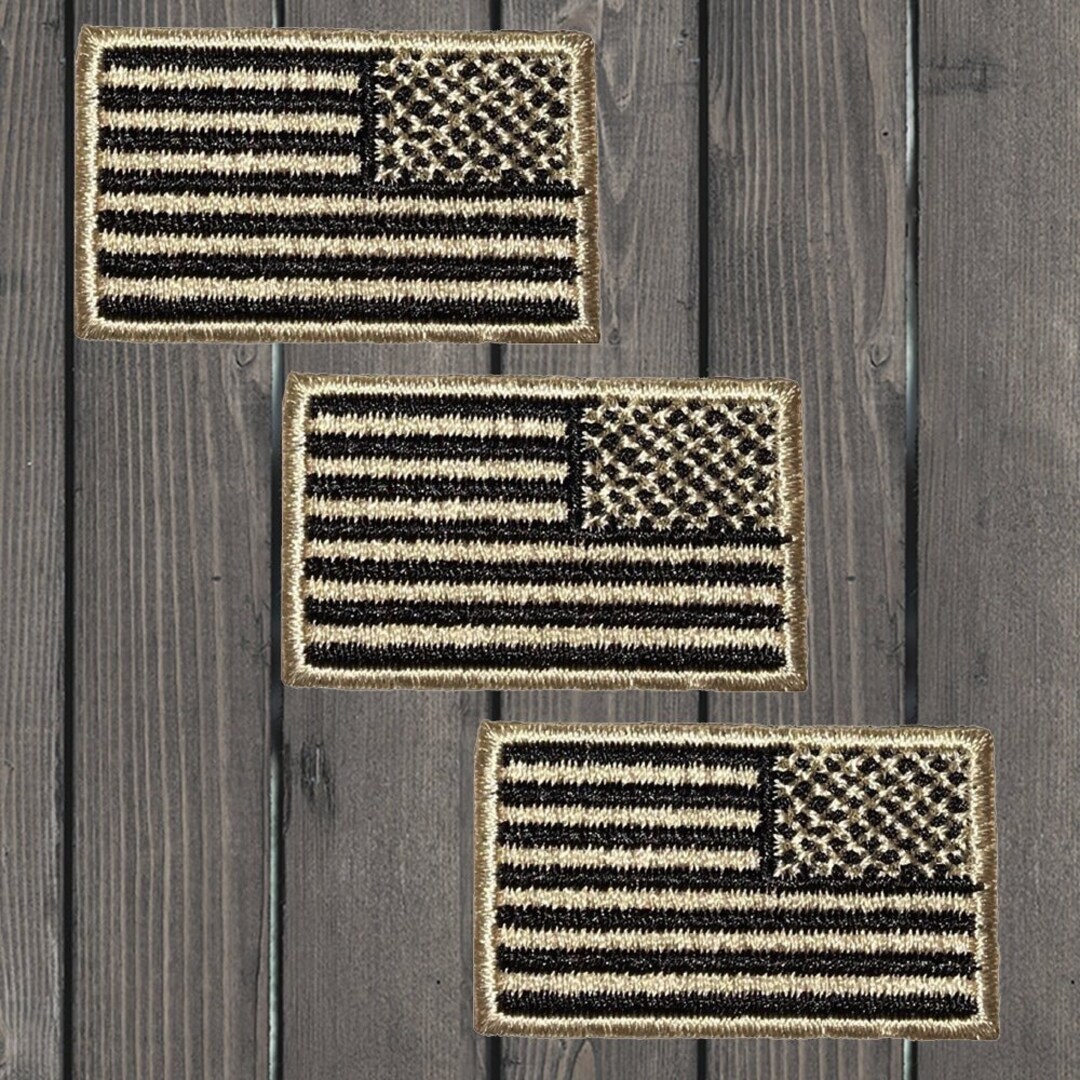 Mini Reverse USA Flag Patch 1.5" 3-pack Iron On, Tan Black American ...