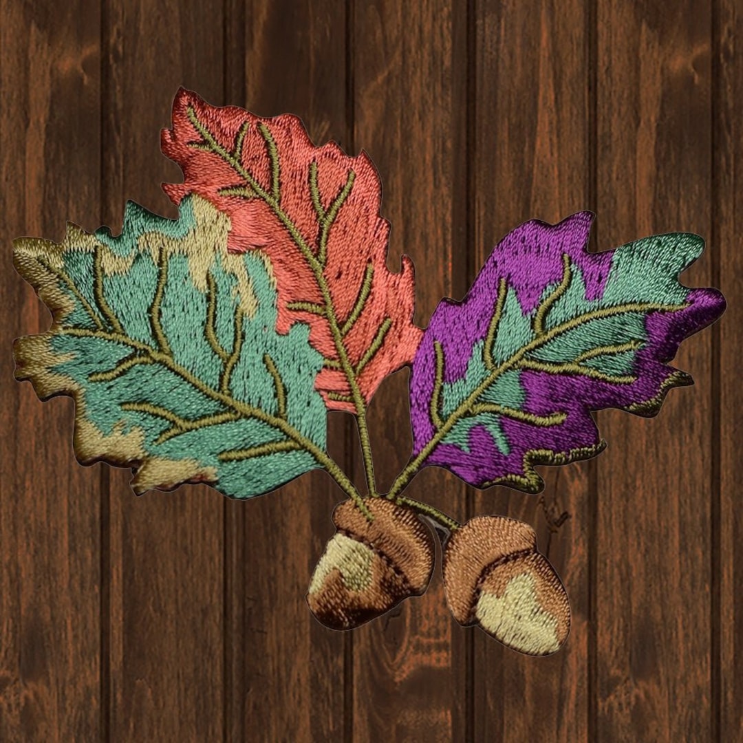 Acorns and Fall Leaves Embroidered Patch, 3.625" Iron on Autumn ...