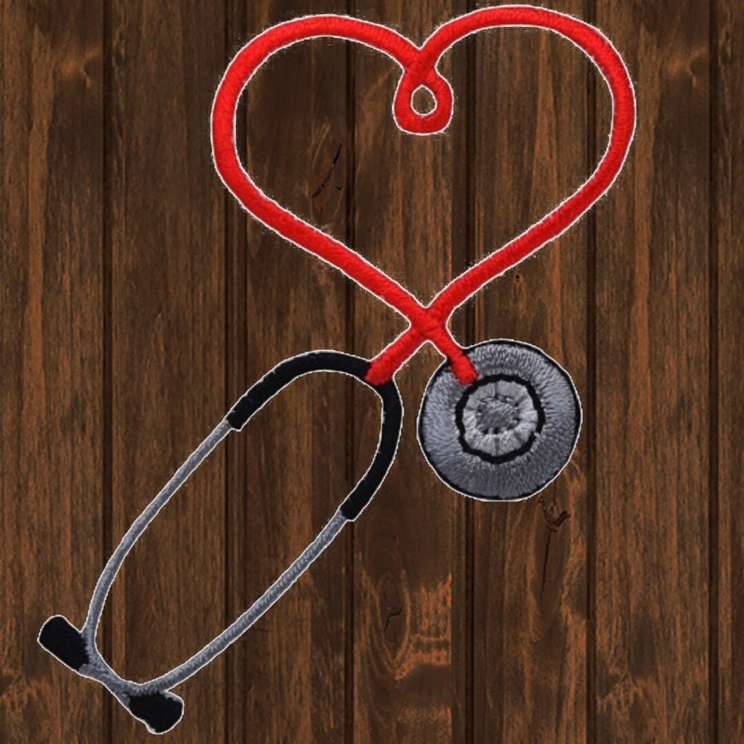 Stethoscope Embroidered Patch, Red Heart Doctor Nurse Badge, Iron on ...