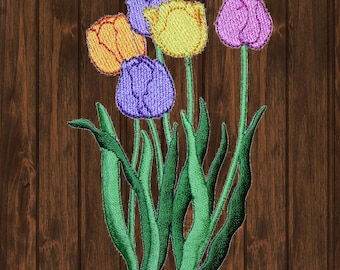 Set of 3 Pieces of Different Sizes, Embroidered Patch Tulips, Iron on ...