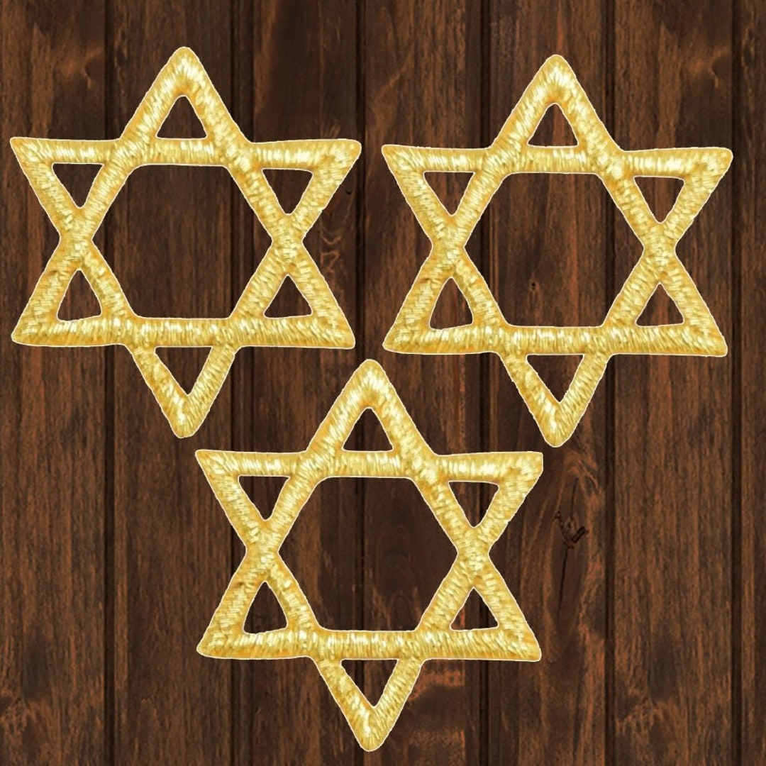 Star of David Embroidered Patch, 3 Pack, Iron On, Gold Jewish Hanukkah ...