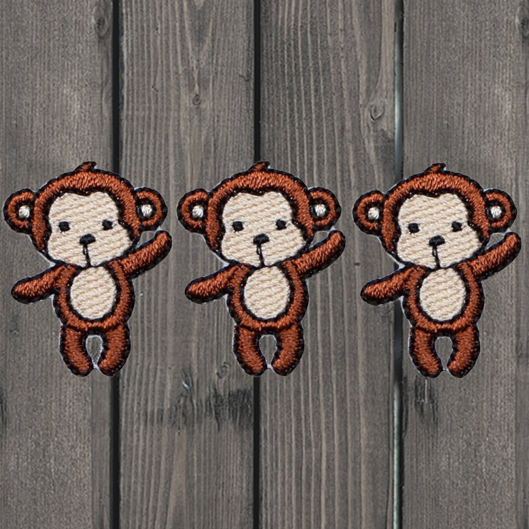 Mini Monkey Iron on Patch 3-pack, Small Animal Zookeeper Embroidered ...