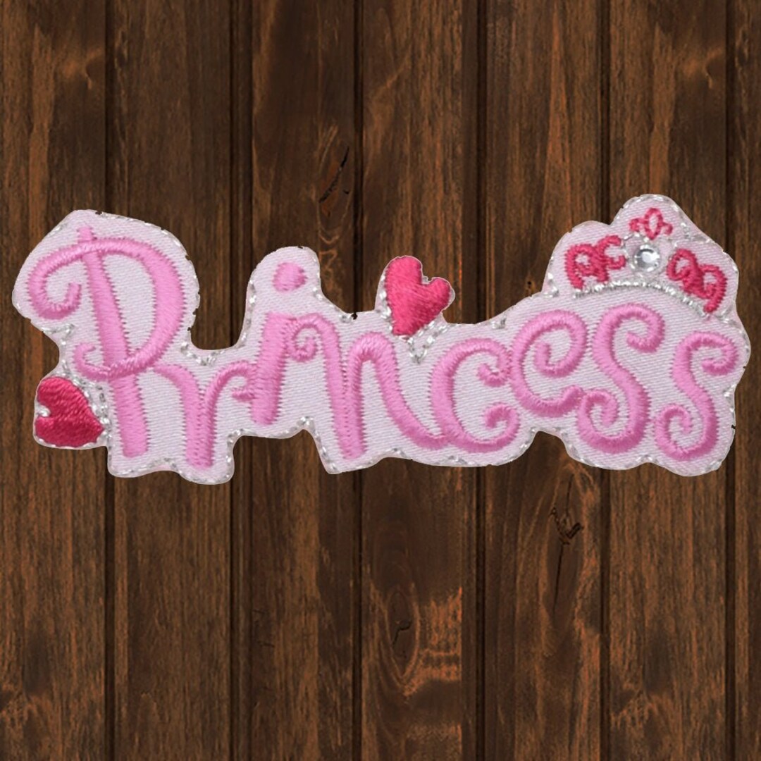 Princess Iron on Patch, 3" Embroidered Pink Hearts Sparkly Gem Applique ...