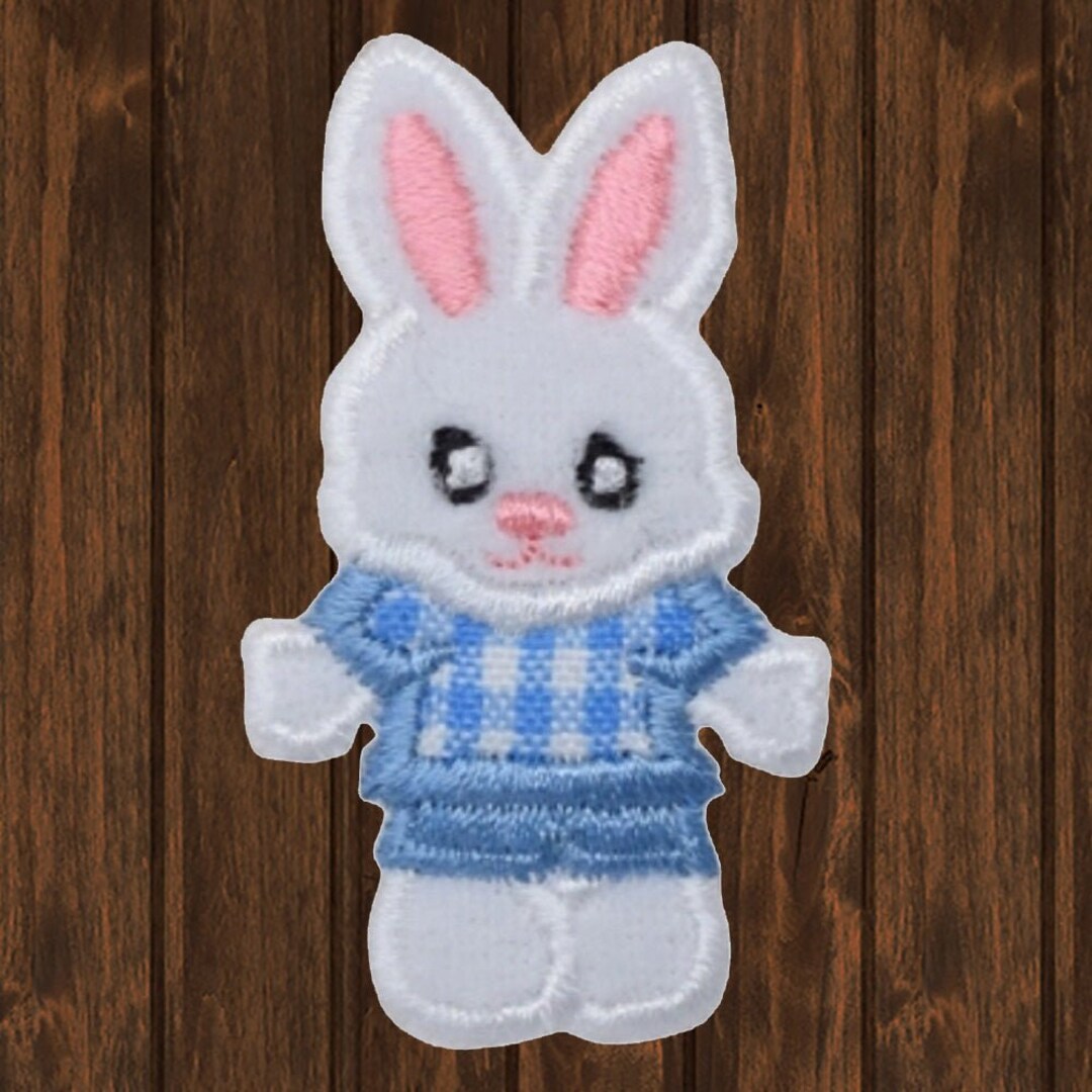 Easter Bunny Iron on Patch, 2" Cute Blue Rabbit Applique Badge, for ...