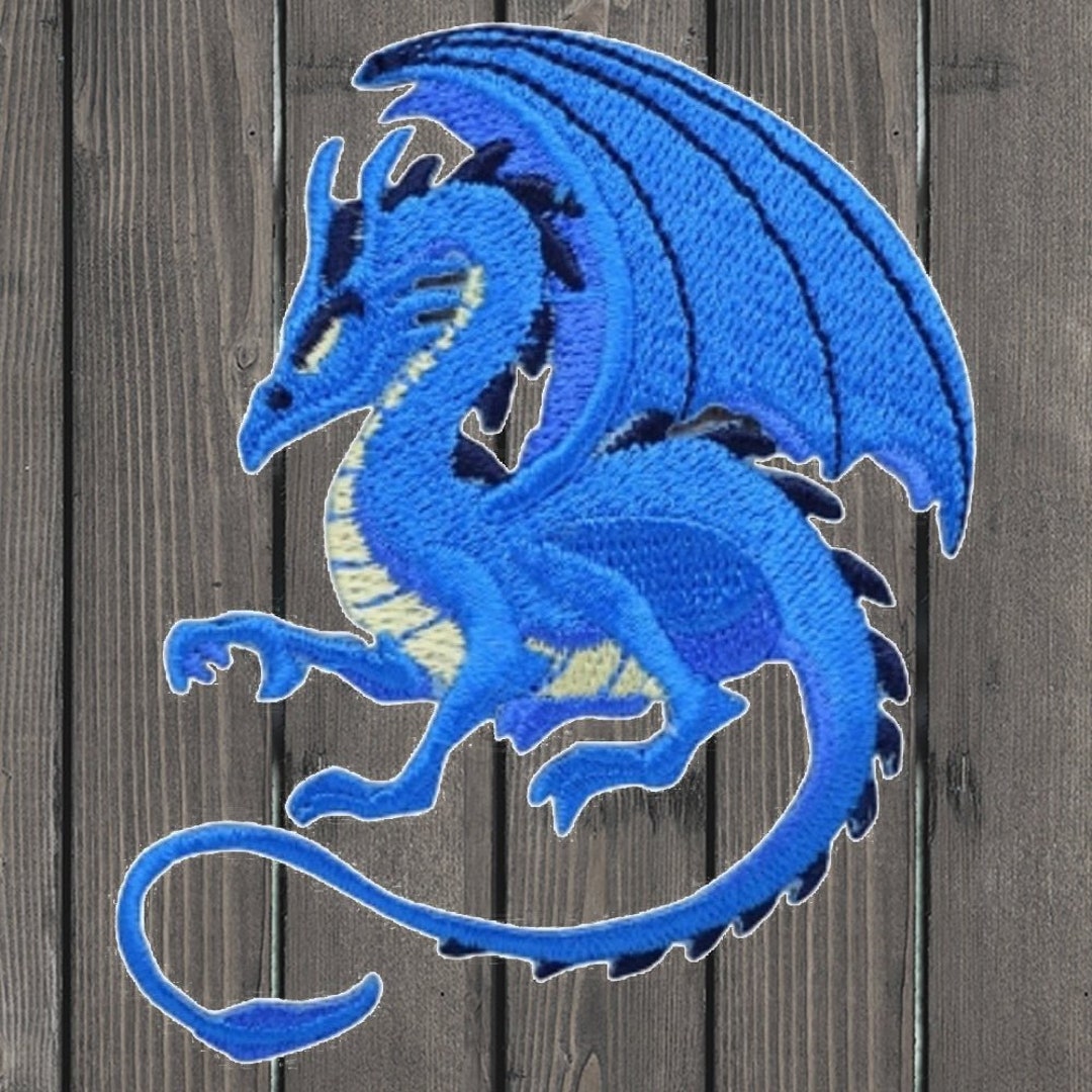 Fantasy Dragon Embroidered Patch, 3.25" Iron On, Blue Dragon Applique ...