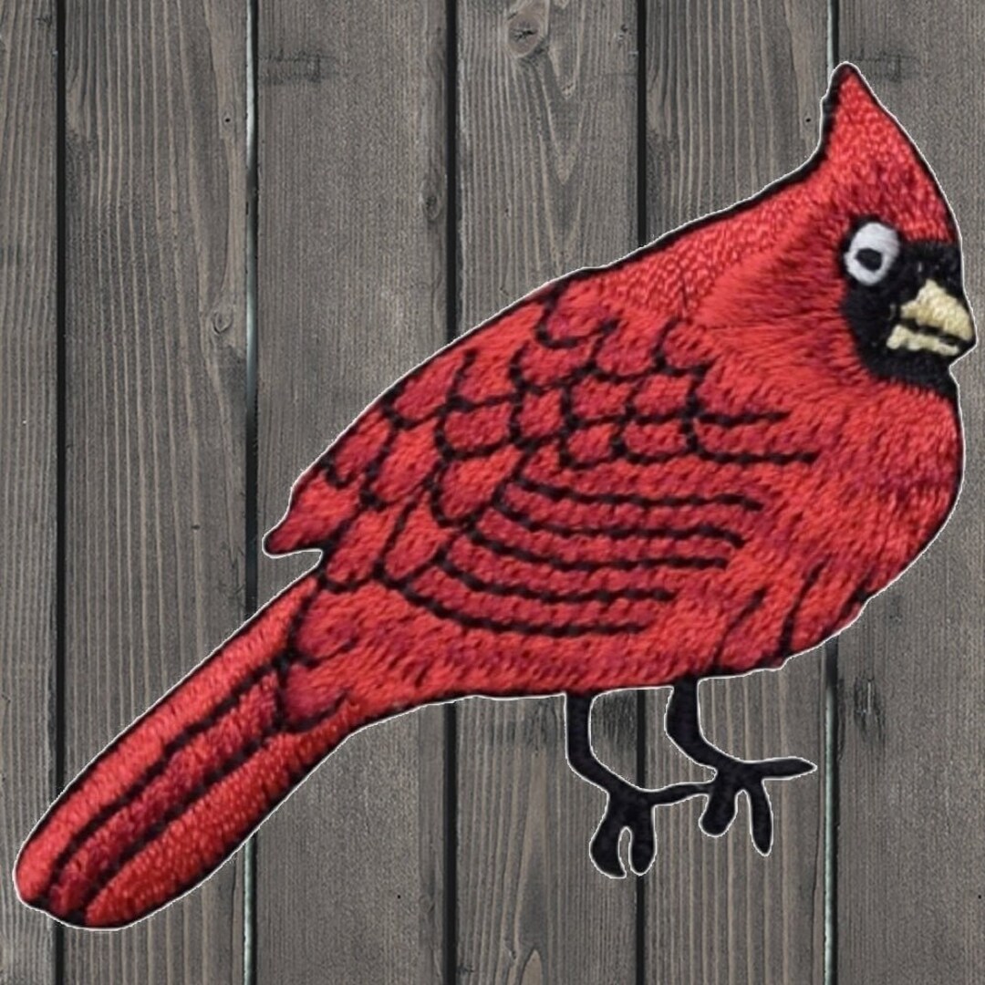 Cardinal Embroidered Patch, Iron On, Red Male Bird Facing Right ...