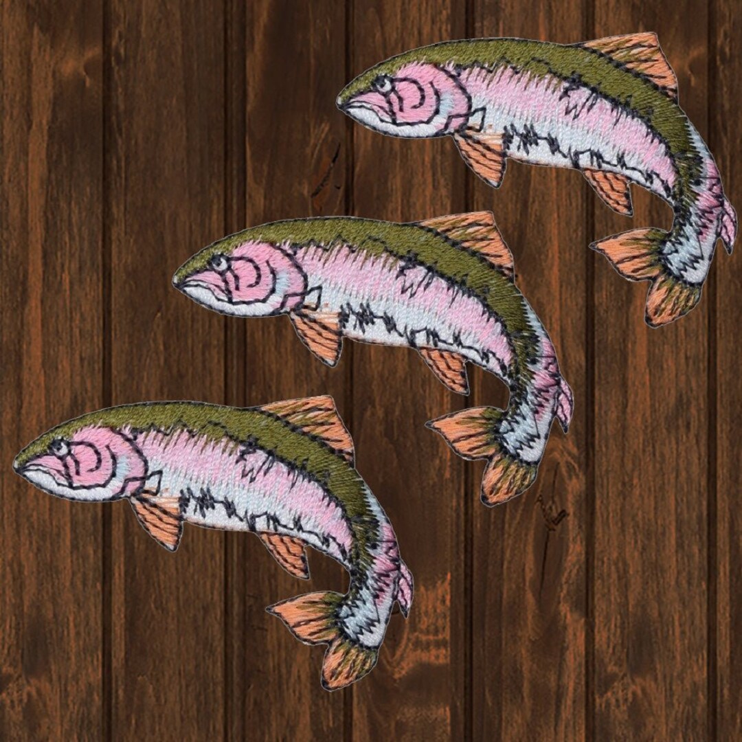 Rainbow Trout Fish Iron on Patch, 3-pack Facing Left Embroidered ...